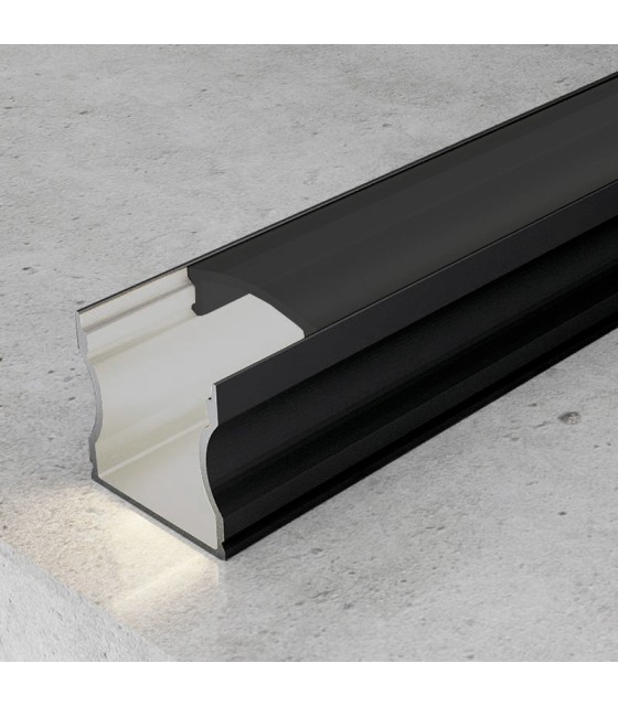 Perfil de aluminio empotrable 25x7 negro para tira LED - 2 metros